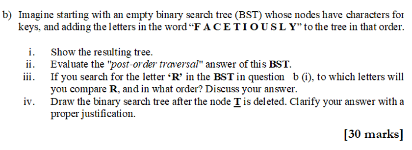 Solved b) Imagine starting with an empty binary search tree | Chegg.com