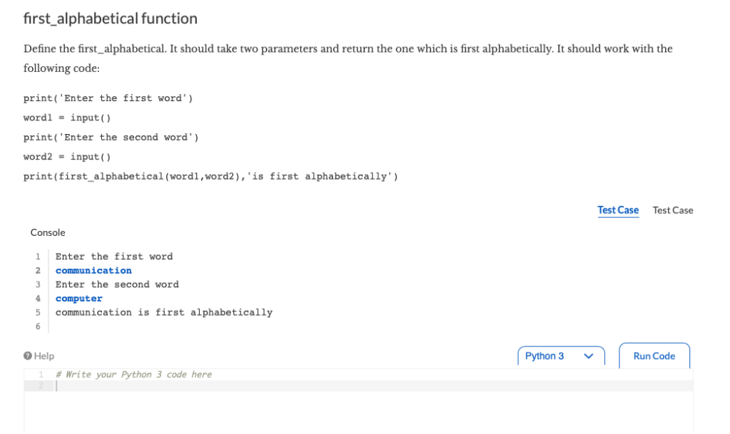 Solved first_alphabetical function Define the | Chegg.com