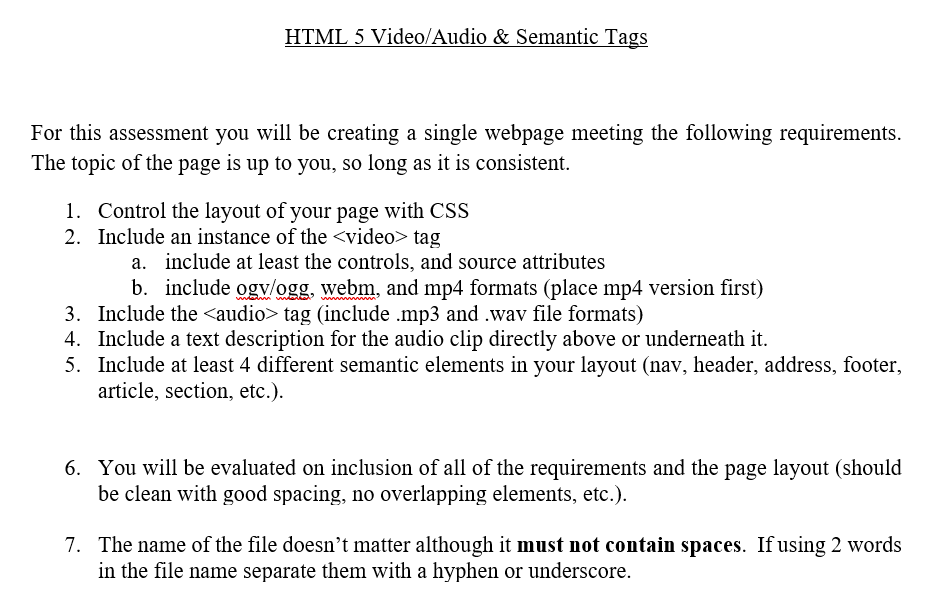 Solved For this assessment you will be creating a single | Chegg.com