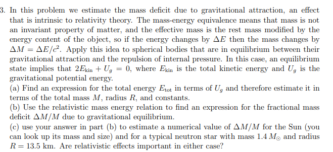 Solved 3. In this problem we estimate the mass deficit due | Chegg.com