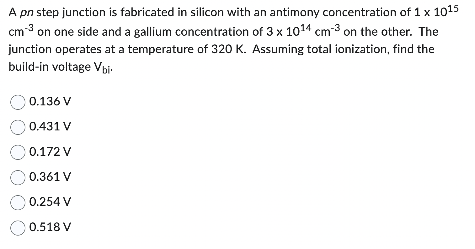 Solved A pn step junction is fabricated in silicon with an | Chegg.com