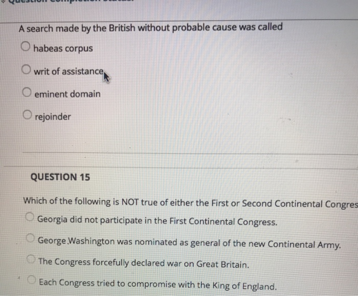 A search made by the British without probable cause | Chegg.com