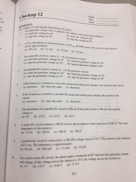 Solved Checkup 12 Name Date Class r of La manual, | Chegg.com