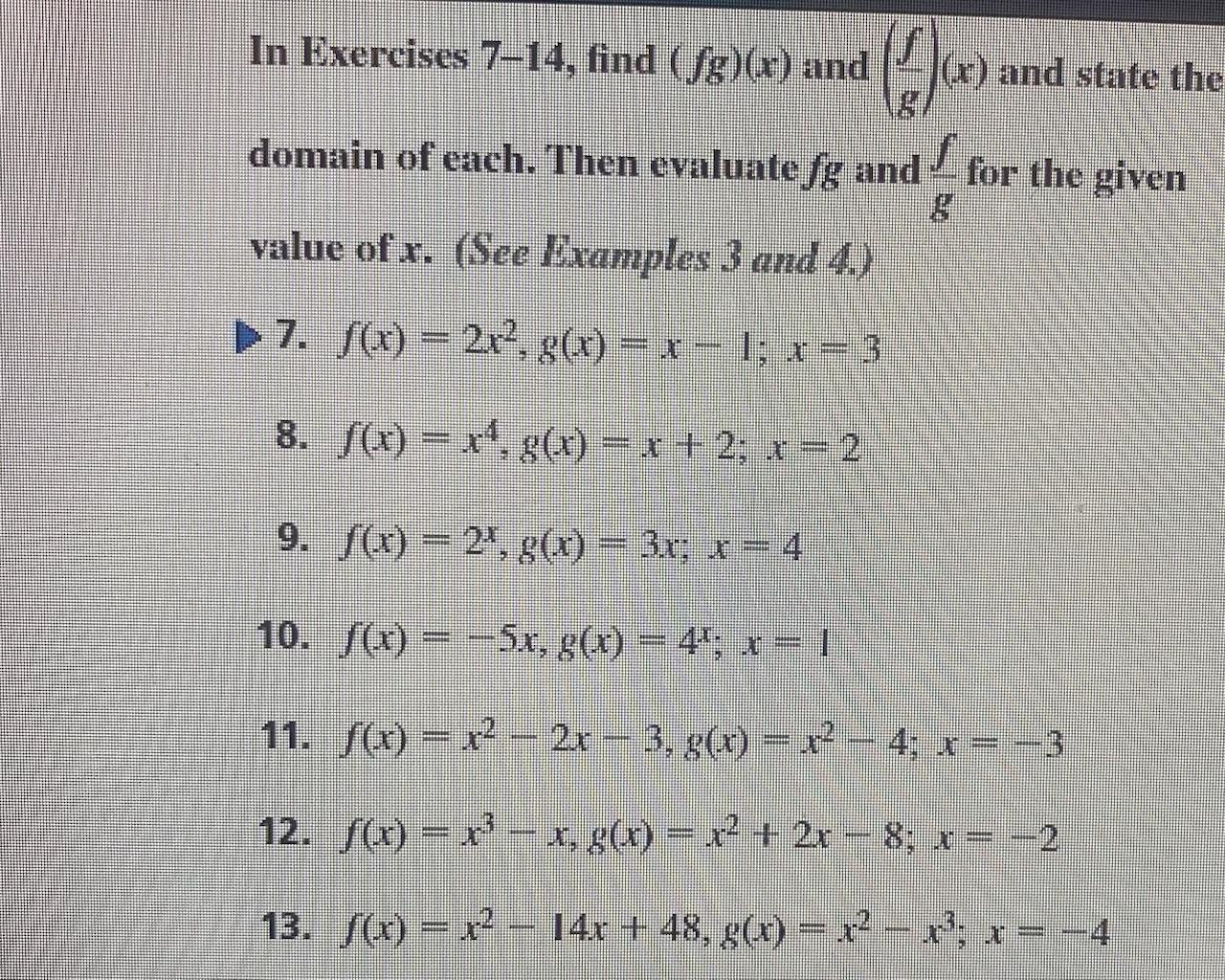 Solved In Exercises 7-14, find (fg)(x) and (gf)(x) and state | Chegg.com