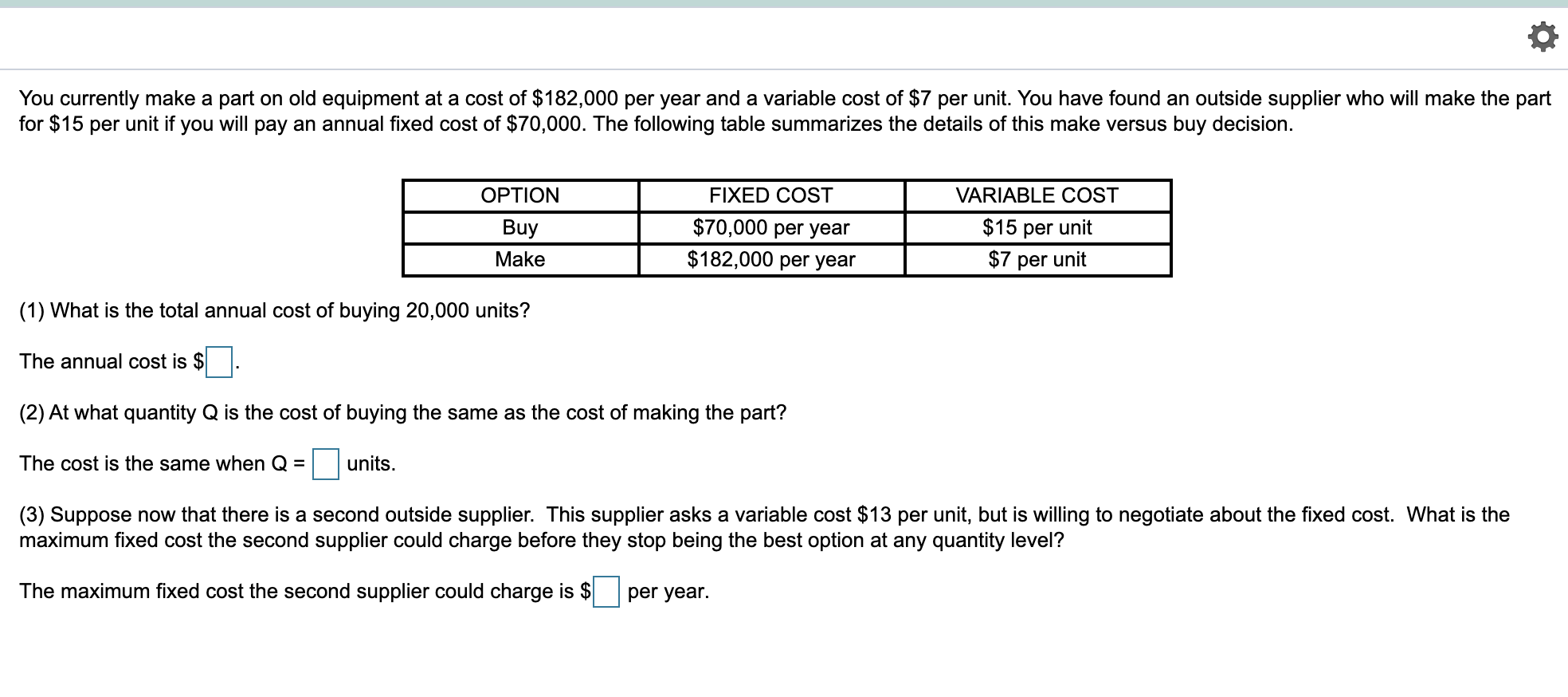Solved You currently make a part on old equipment at a cost | Chegg.com