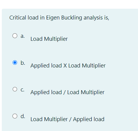Solved Critical load in Eigen Buckling analysis is, a. Load | Chegg.com