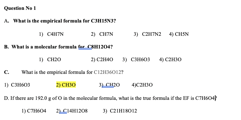 Solved Question No 1 A. What is the empirical formula for | Chegg.com
