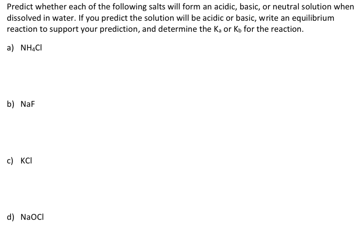 Solved Predict whether each of the following salts will form | Chegg.com