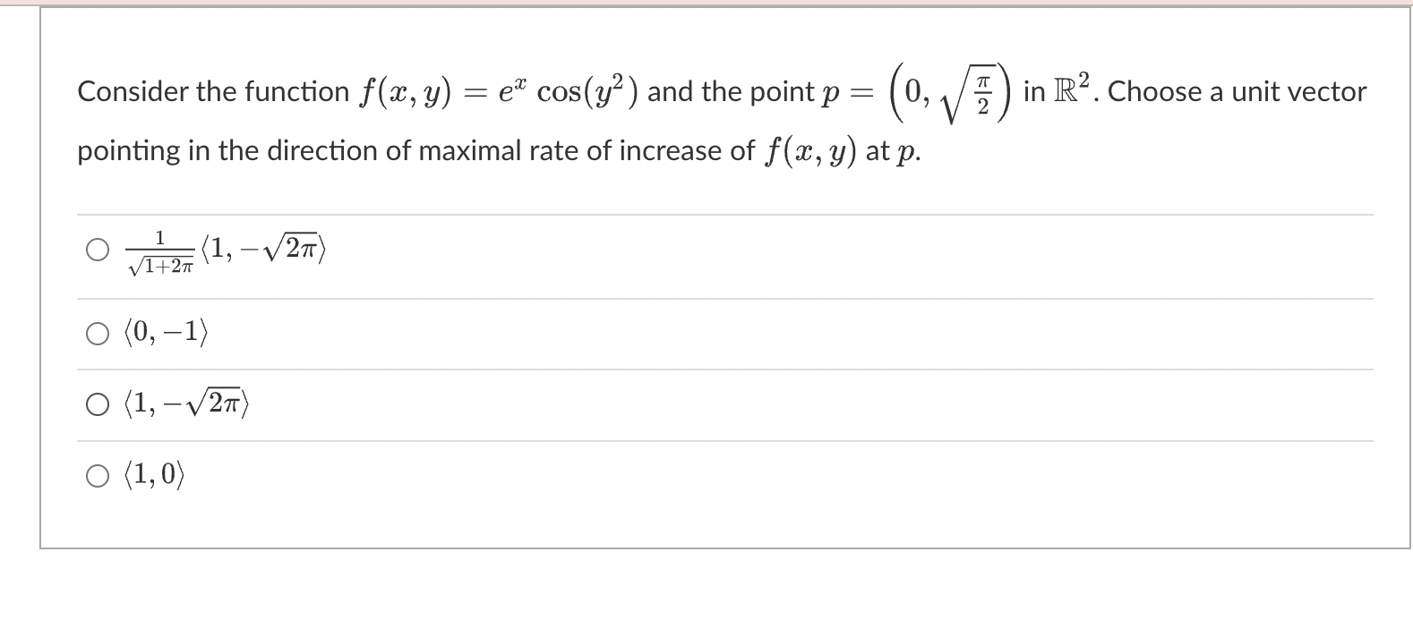 Solved Consider the function f(x,y)=excos(y2) and the point | Chegg.com