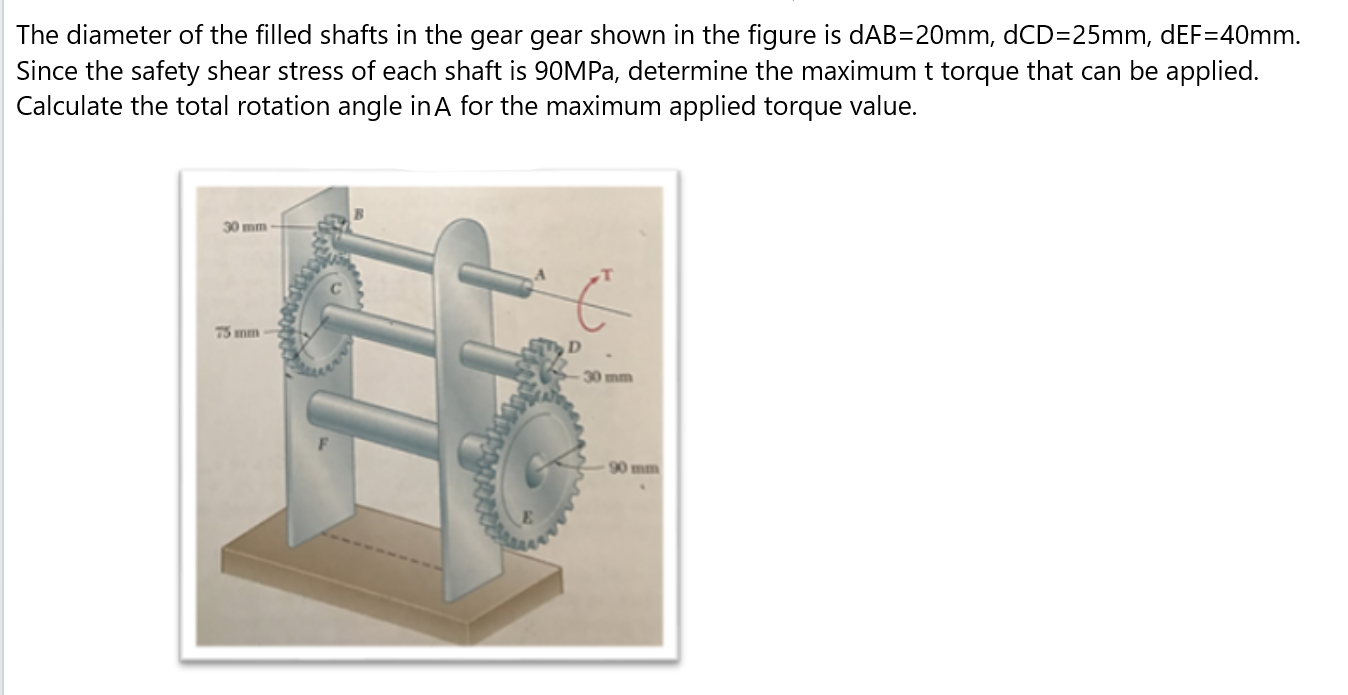 Solved The diameter of the filled shafts in the gear gear | Chegg.com