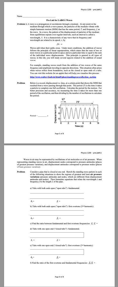 Solved Physics 1200 - prelabv11 Name Pre-Lab for LABNII | Chegg.com