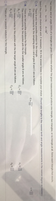 Solved Two sides and an angle (SSA) of a triangle are given. | Chegg.com
