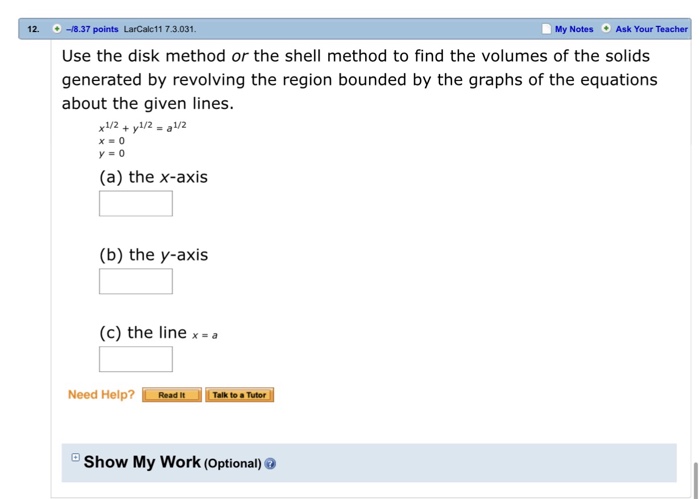 Solved 12. -8.37 points LarCalc11 7.3.031. My Notes Ask Your | Chegg.com
