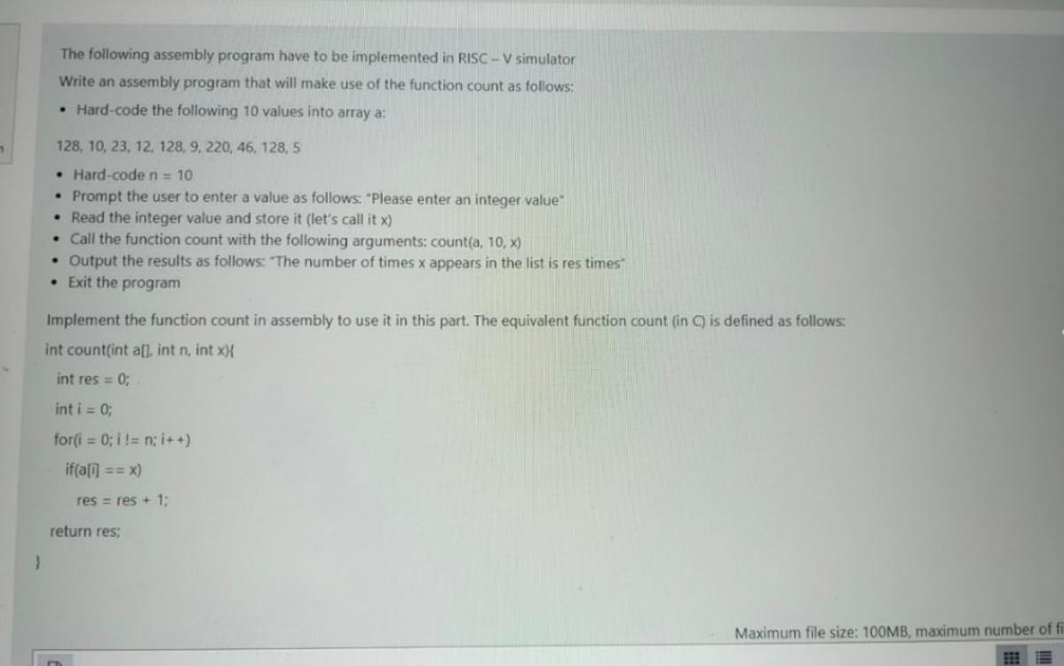 Solved The following assembly program have to be implemented | Chegg.com