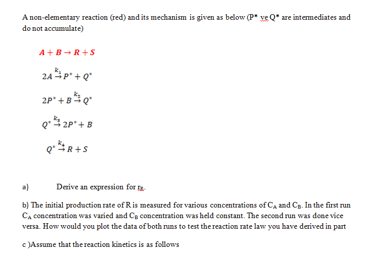 A non-elementary reaction (red) and its mechanism is | Chegg.com