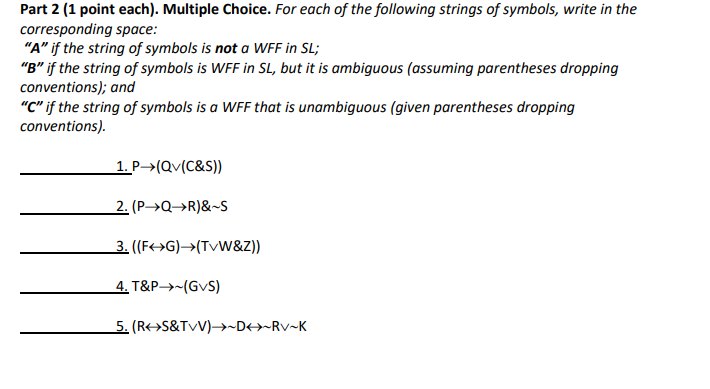 Solved Part 2 (1 point each). Multiple Choice. For each of | Chegg.com