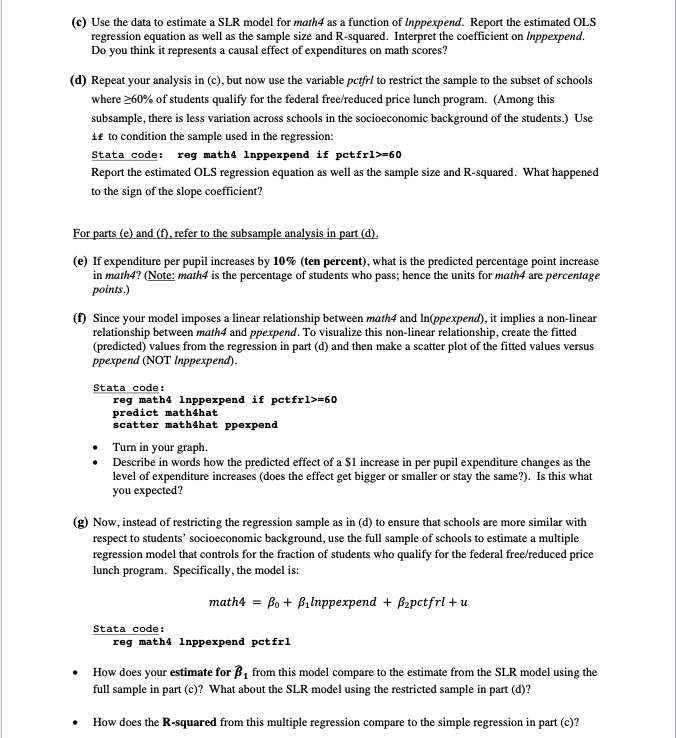 \#2. (Data exercise). The Stata data file | Chegg.com
