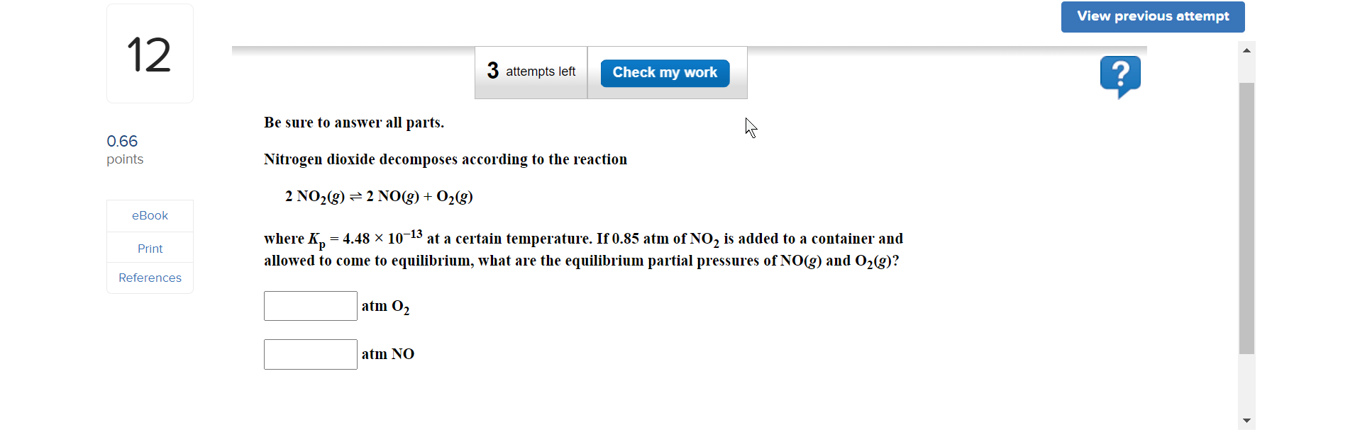 Solved View previous attempt 12 3 attempts left Check my | Chegg.com