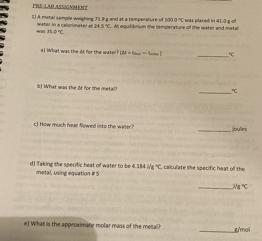 Solved 1) A metal sample weighing 71.9 g and at a | Chegg.com