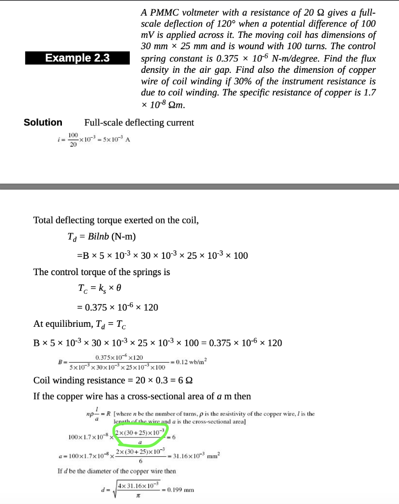 Solved Example 2.3 A PMMC voltmeter with a resistance of 20 | Chegg.com