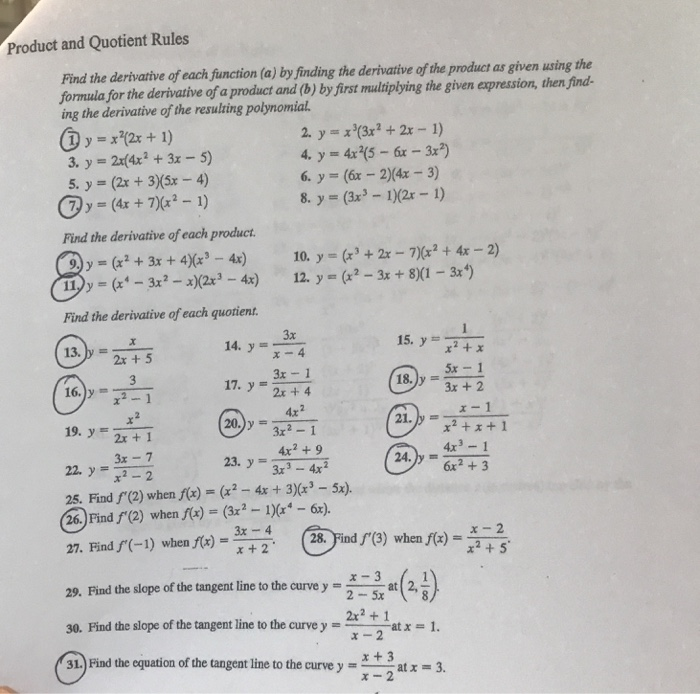 Solved Product and Quotient Rules Find the derivative of | Chegg.com