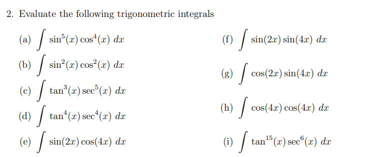 Solved 2. Evaluate the following trigonometric integrals (a) | Chegg.com