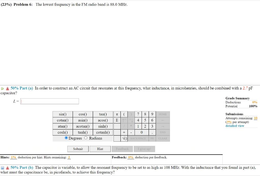Solved (23\%) Problem 6: The lowest frequency in the FM | Chegg.com