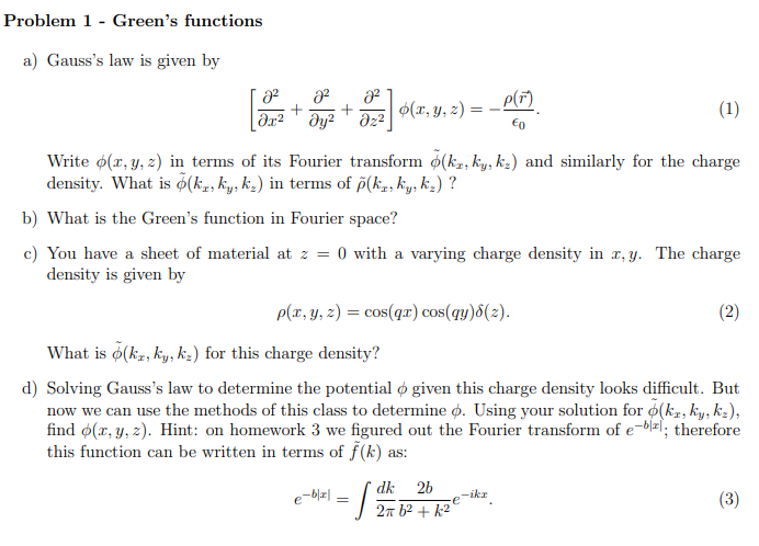 Solved Problem 1 - Green's functions a) Gauss's law is given | Chegg.com