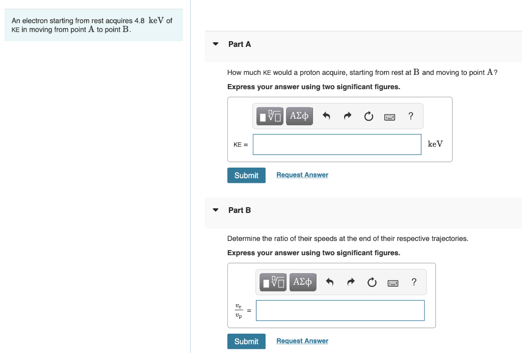 Solved An electron starting from rest acquires 4.8 keV of KE | Chegg.com