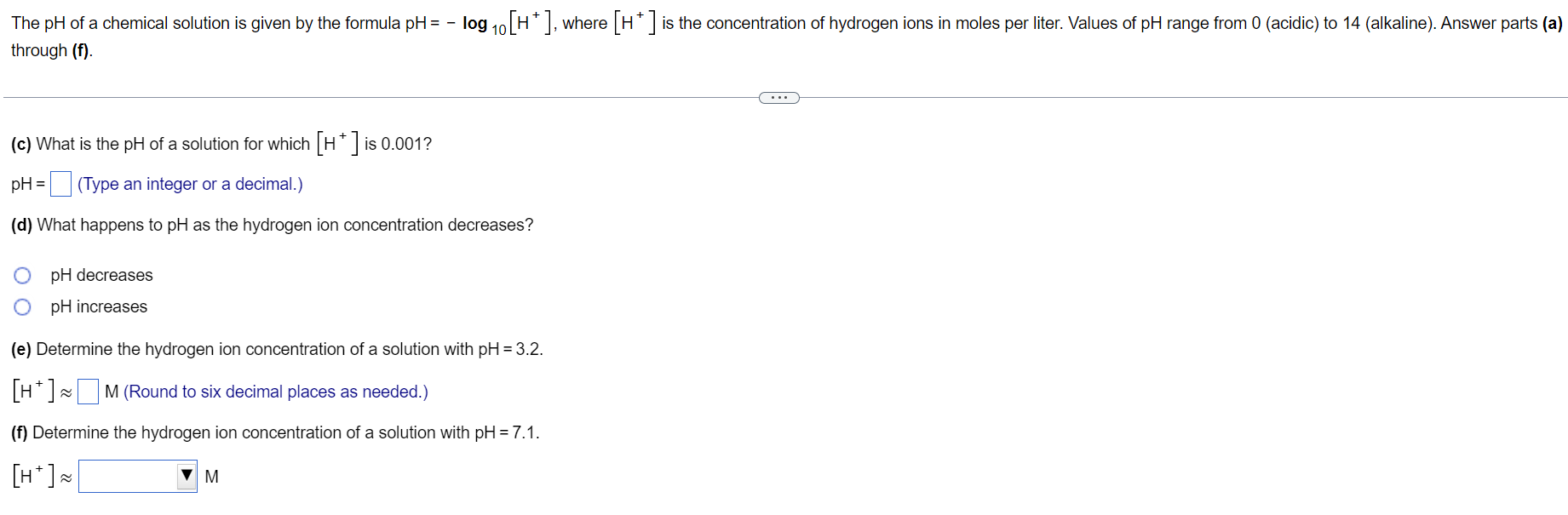 Solved The pH of a chemical solution is given by the formula | Chegg.com