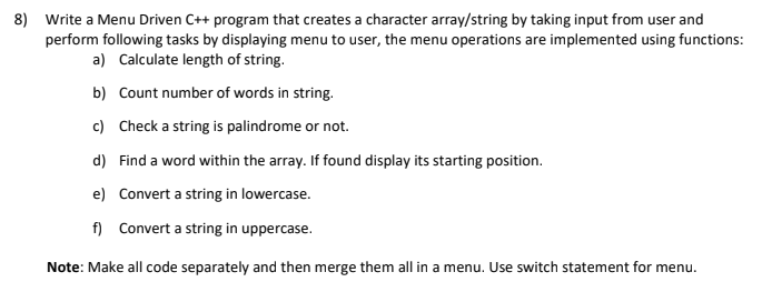 Solved 8 Write A Menu Driven C Program That Creates A