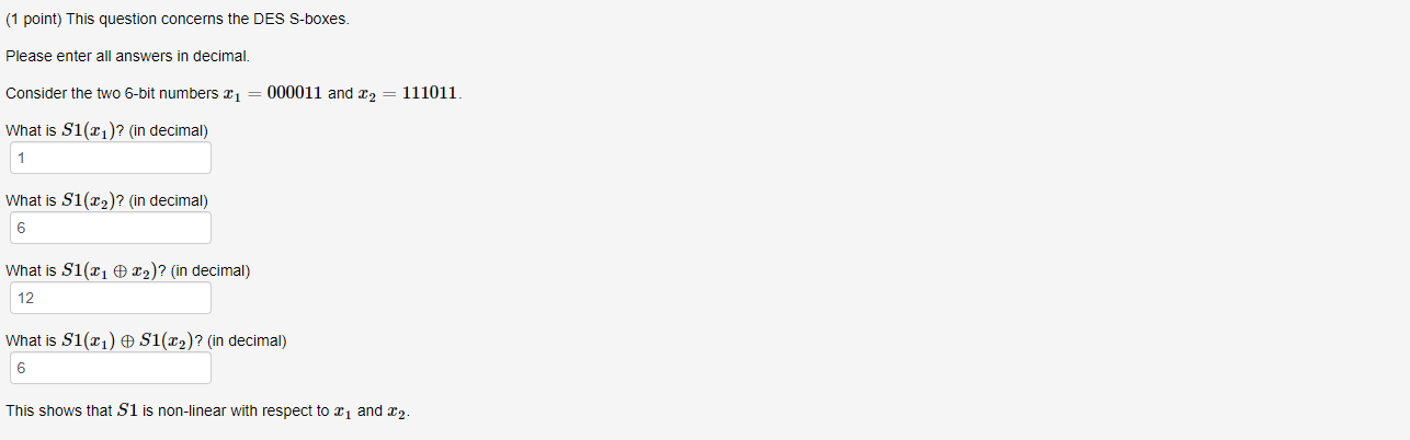 Solved (1 point) This question concerns the DES S-boxes. | Chegg.com