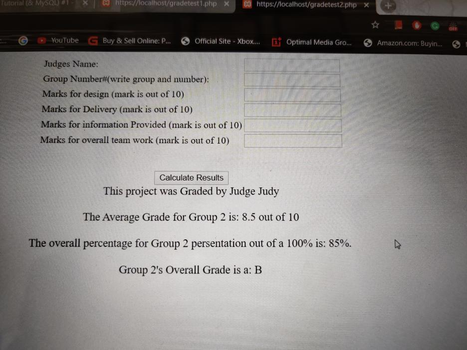Create an online grading system that judges can grade | Chegg.com