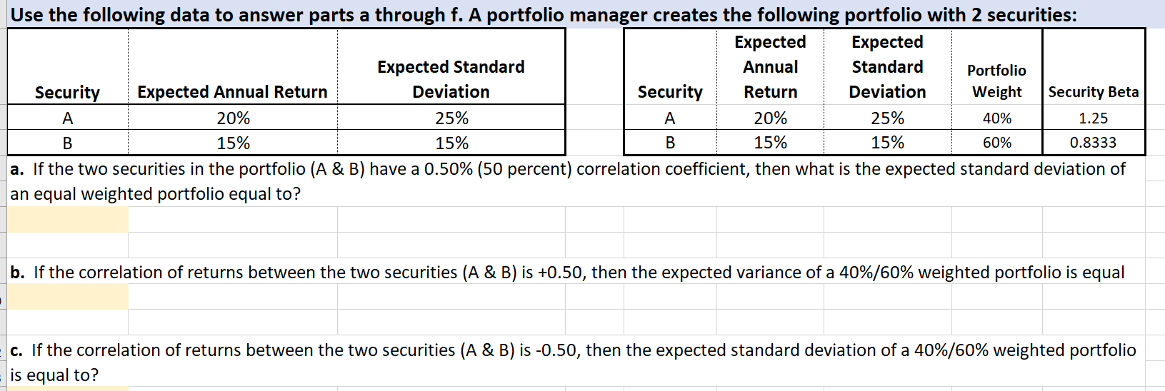 Solved su Use the following data to answer parts a through | Chegg.com