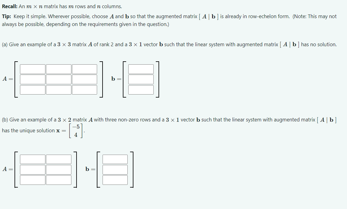 Solved (c) Give an example of a 3×4 matrix A and a 3×1 | Chegg.com