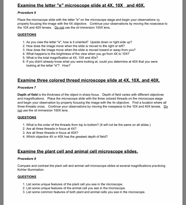 Solved Procedure 6 Place the microscope slide with the | Chegg.com