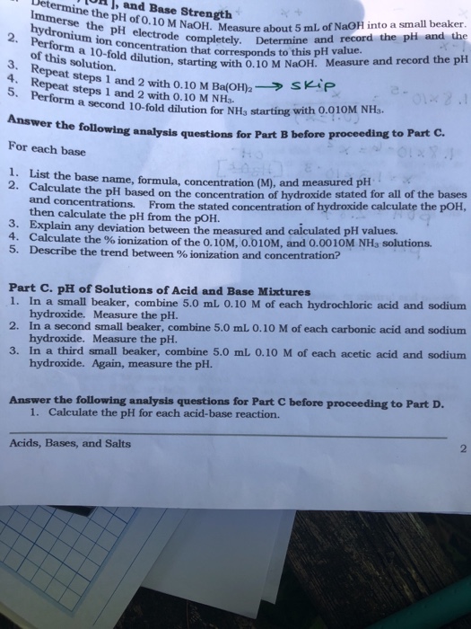 Solved For part C, please show how to calculate the pH. Use | Chegg.com