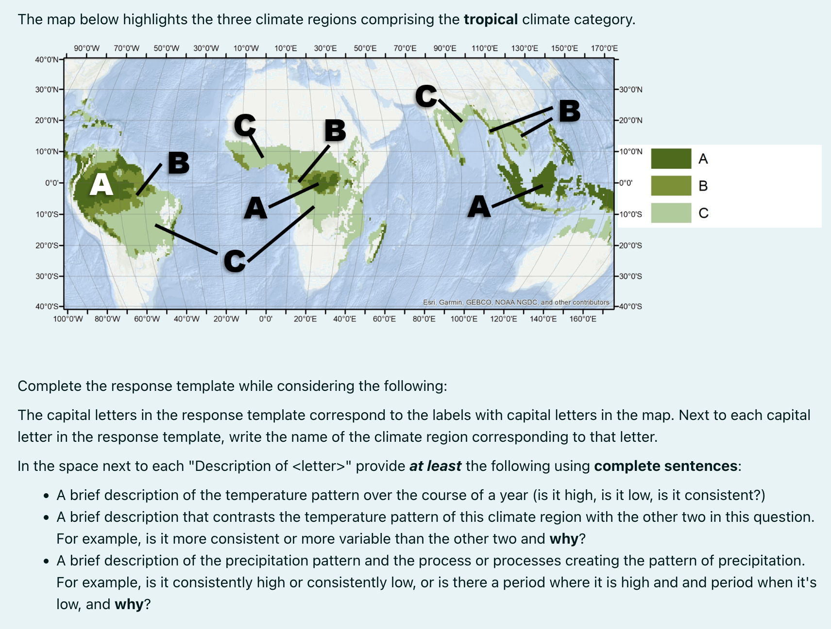 Solved The map below highlights the three climate regions | Chegg.com
