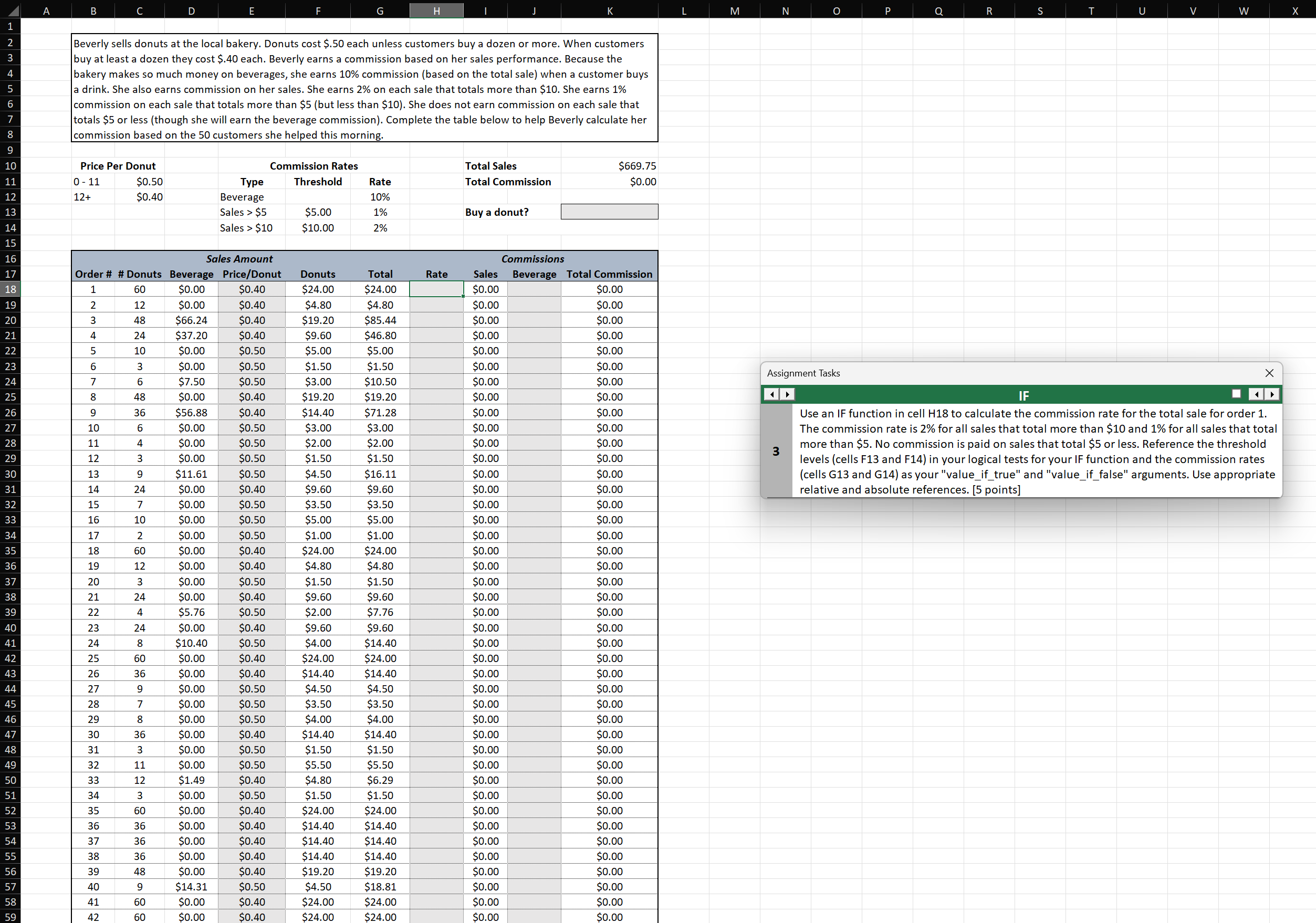 Solved Use an IF function in cell H18 ﻿to calculate the | Chegg.com