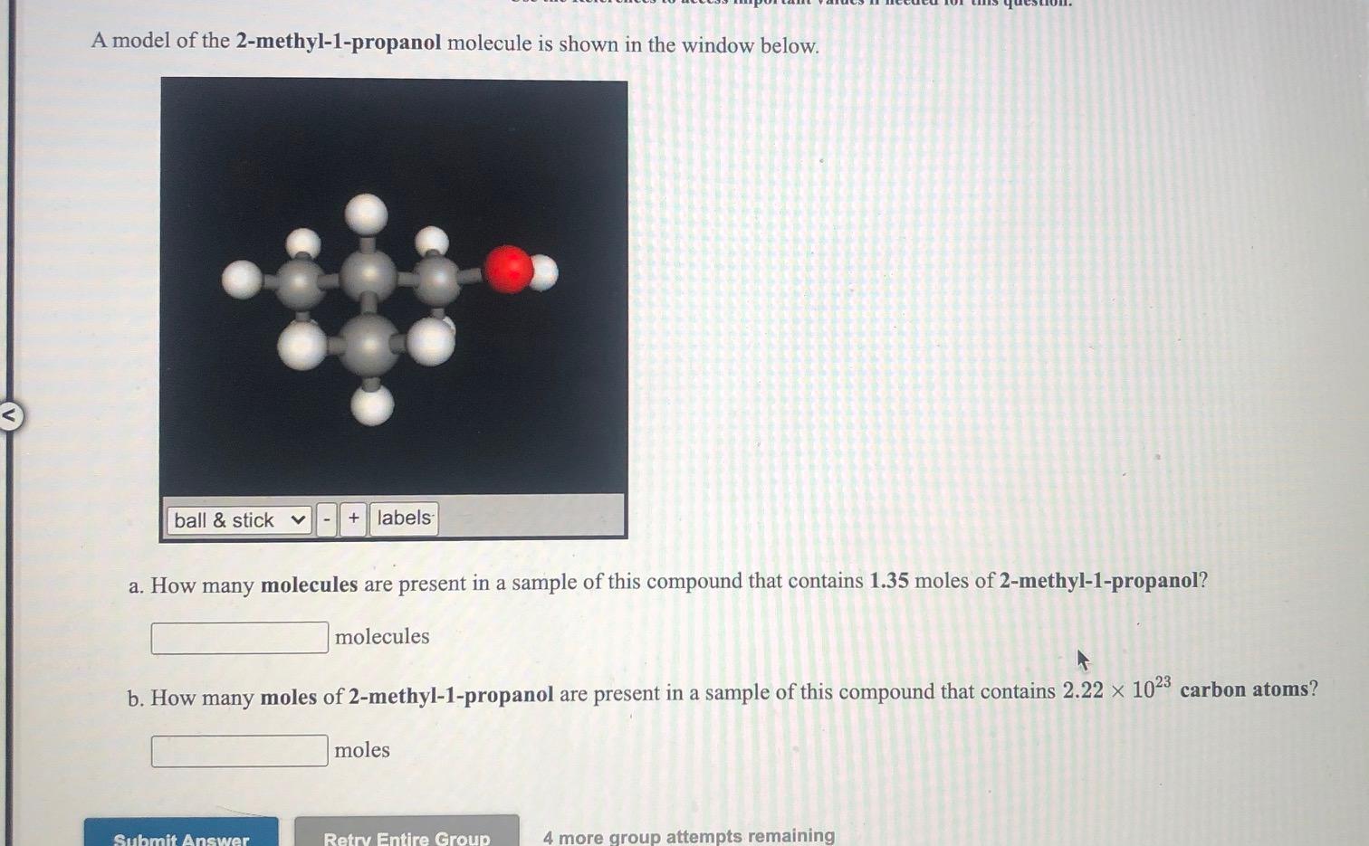 Solved A model of the 2-methyl-1-propanol molecule is shown | Chegg.com