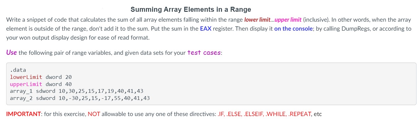 Summing Array Elements in a Range Write a snippet of | Chegg.com
