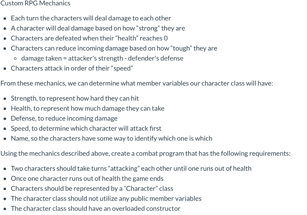 Solved Custom RPG Mechanics Each turn the characters will | Chegg.com