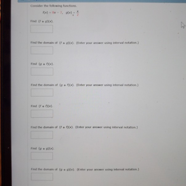 Solved Consider the following functions fx) 8x 7, g(x) Find | Chegg.com