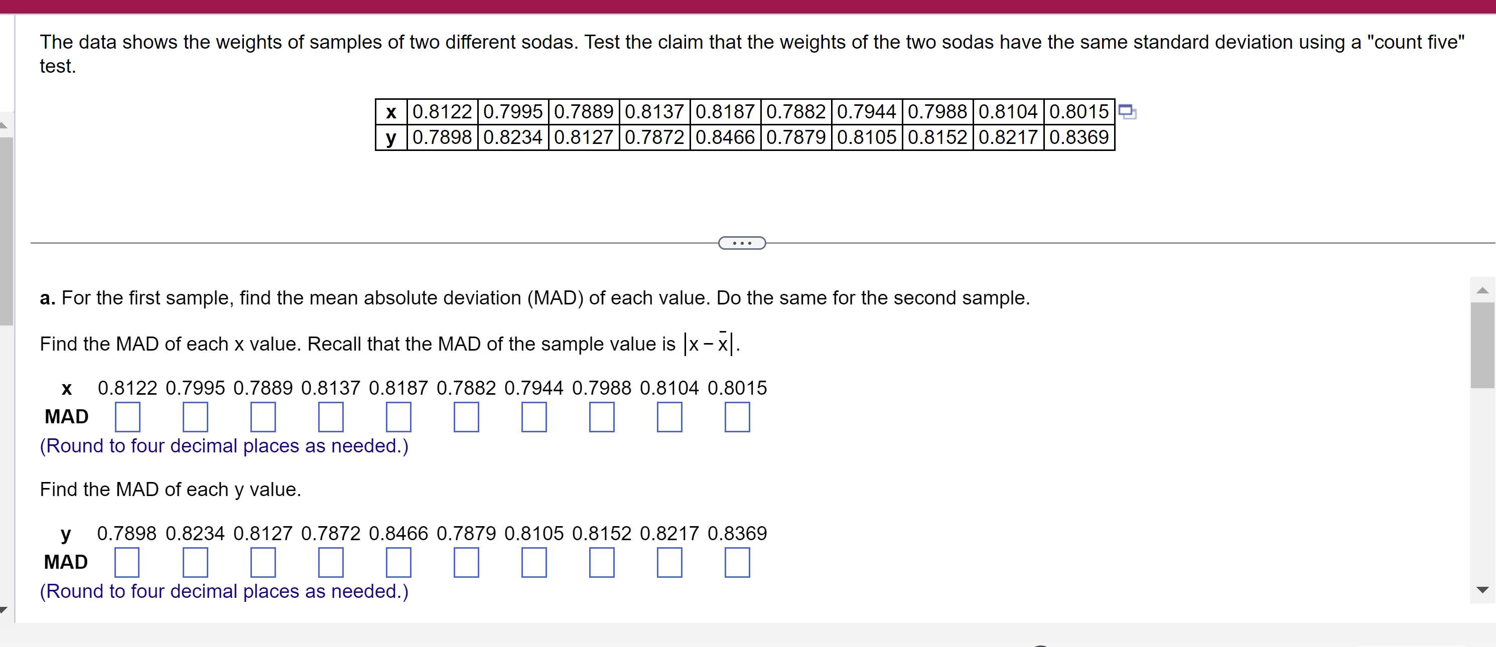Solved b. Let c1 be the number of MAD values in the first | Chegg.com