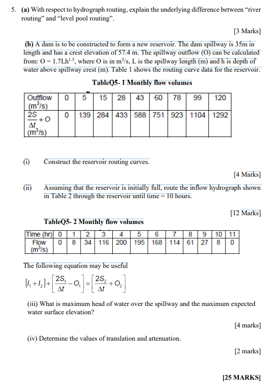 Solved (a) With respect to hydrograph routing, explain the | Chegg.com