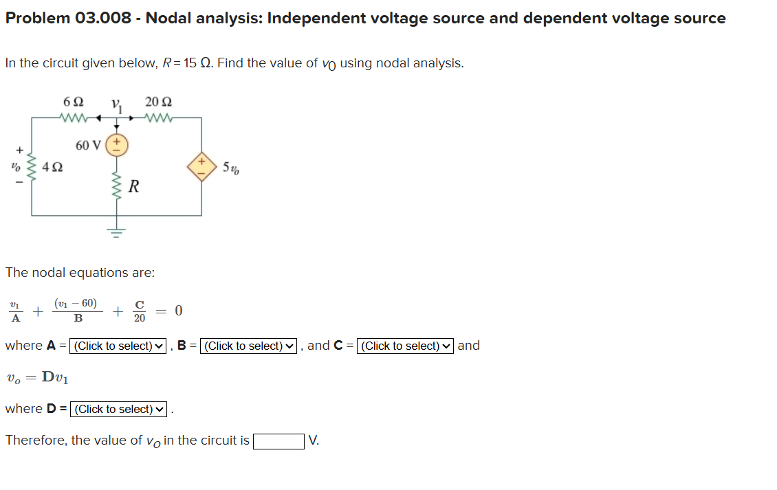Solved Problem 03.008 - ﻿Nodal analysis: Independent voltage | Chegg.com