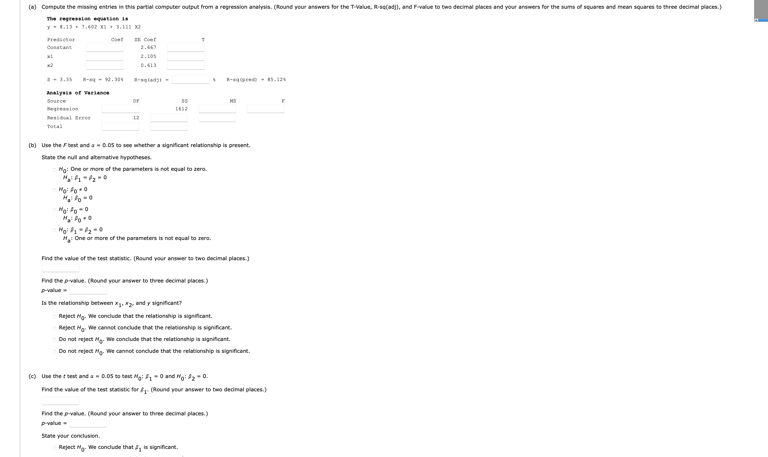 Solved The regression equation | Chegg.com