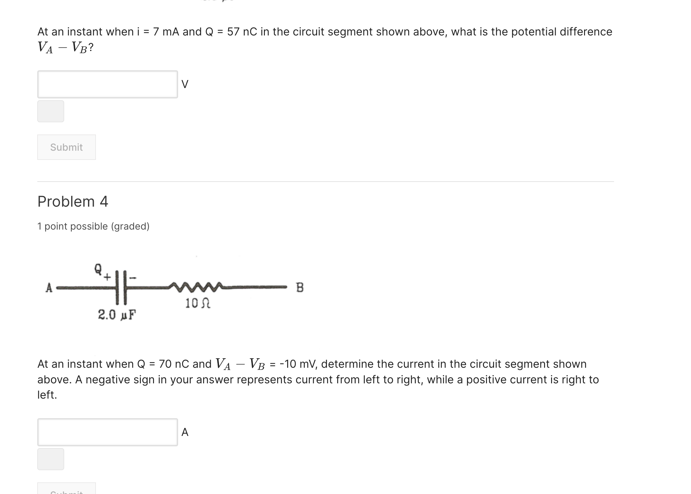 Solved At an instant when i=7 mA and Q=57nC in the circuit | Chegg.com