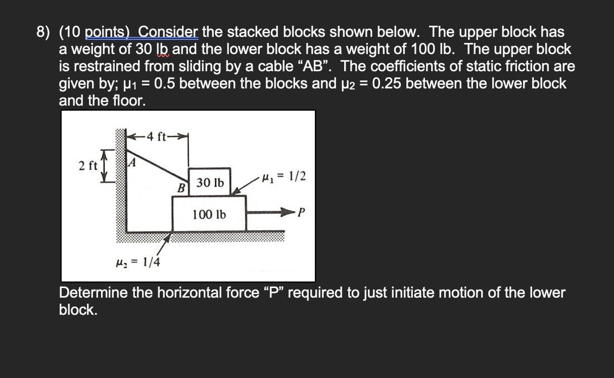 Solved 8) (10 ﻿points) ﻿Consider the stacked blocks shown | Chegg.com