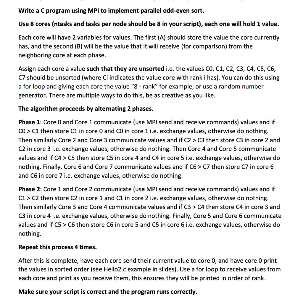 Write a C program using MPI to implement parallel | Chegg.com